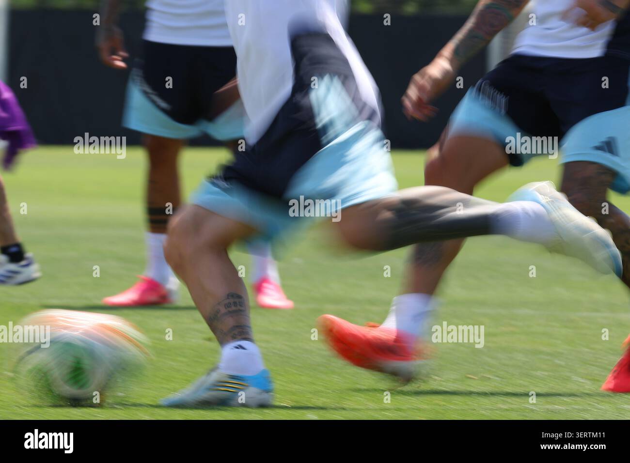 Argentina's forward Lionel Messi take part in a training session during ...