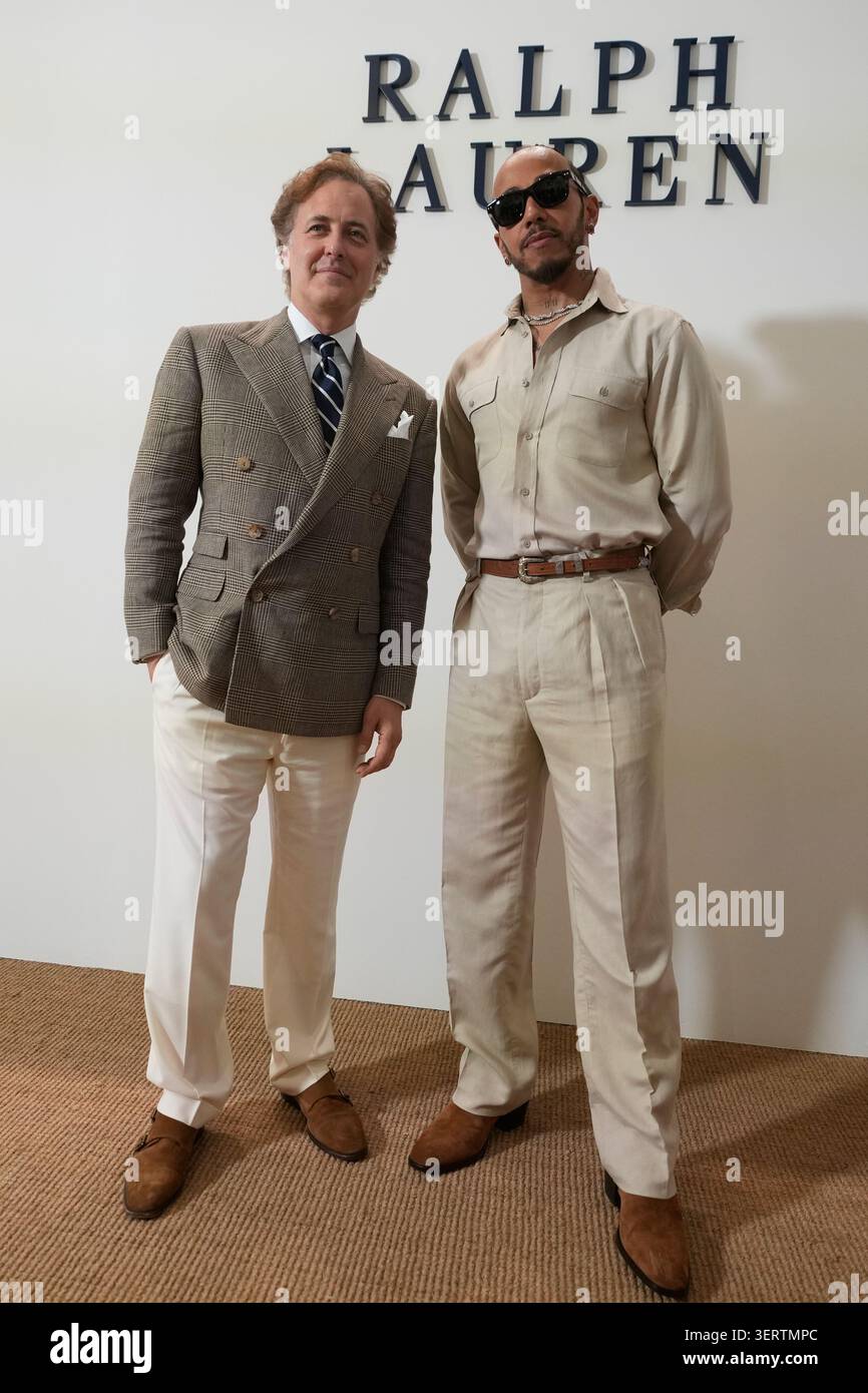 Lewis Hamilton and David Lauren pose before the presentation of the ...