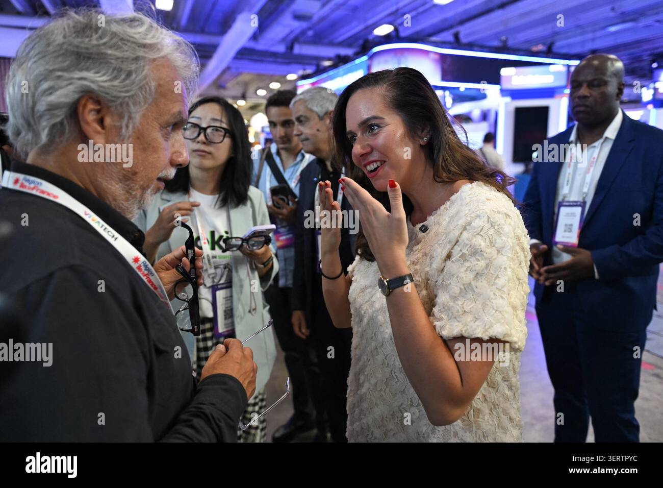 Far-right La Reconquete party member Sarah Knafo visits the VivaTech ...