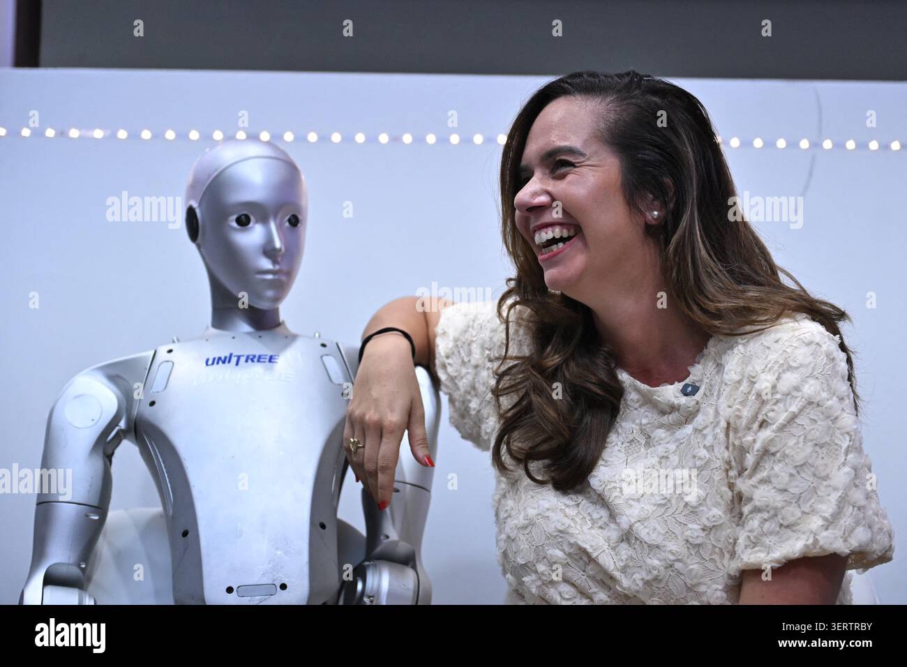 Far-right La Reconquete party member Sarah Knafo visits the VivaTech ...