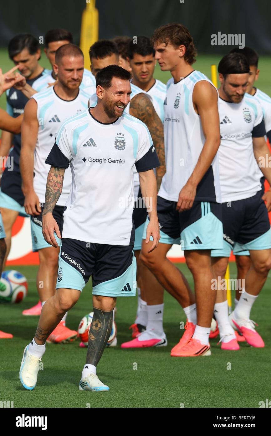 Argentina's forward Lionel Messi takes part in a training session ...