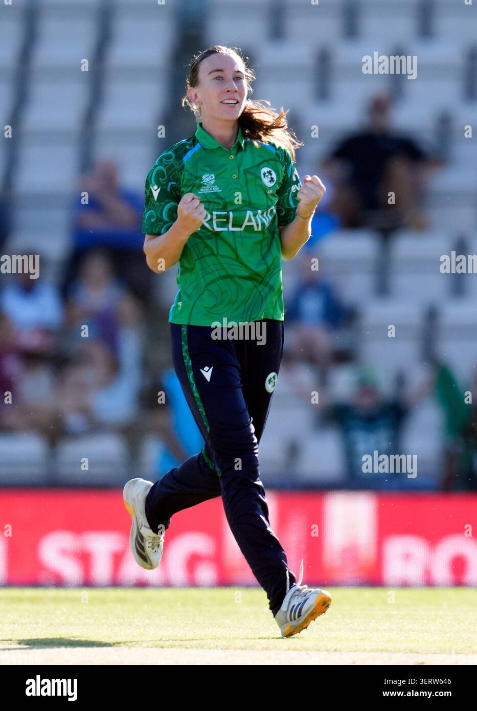 Ireland's Orla Prendergast celebrates taking the wicket of New Zealand ...