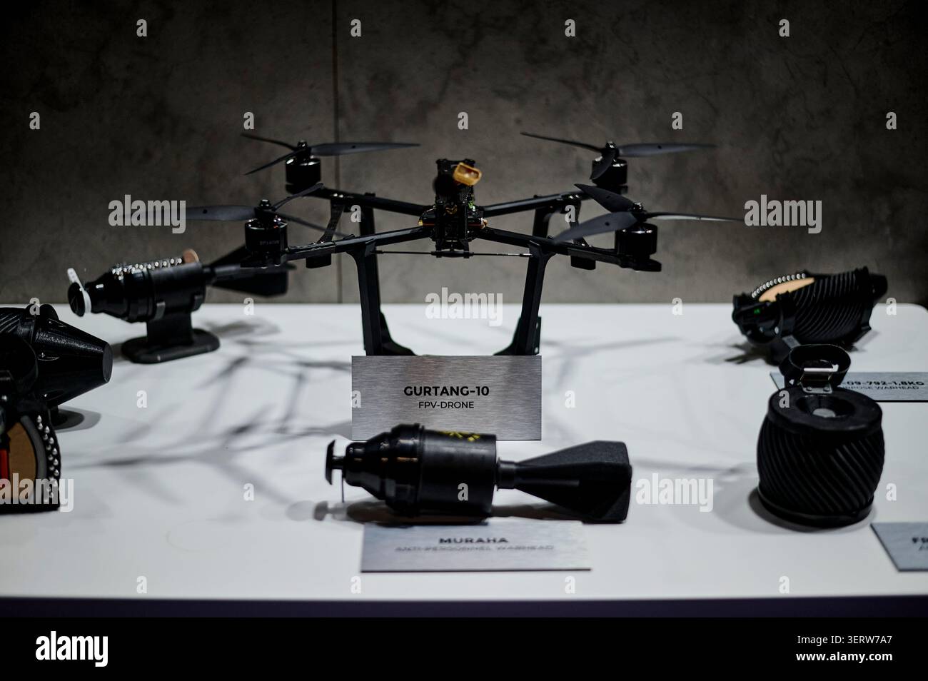 An FPV drone Gustang-10 at the booth of Ukraine Defense Industry, at ...