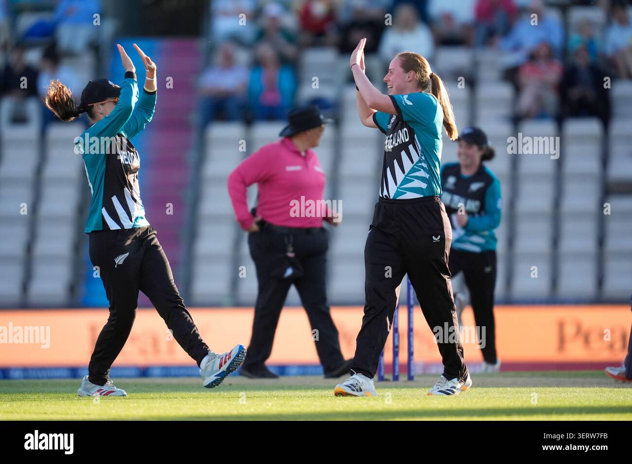 New Zealand's Melie Kerr (left) and Bree Illing, celebrate together ...