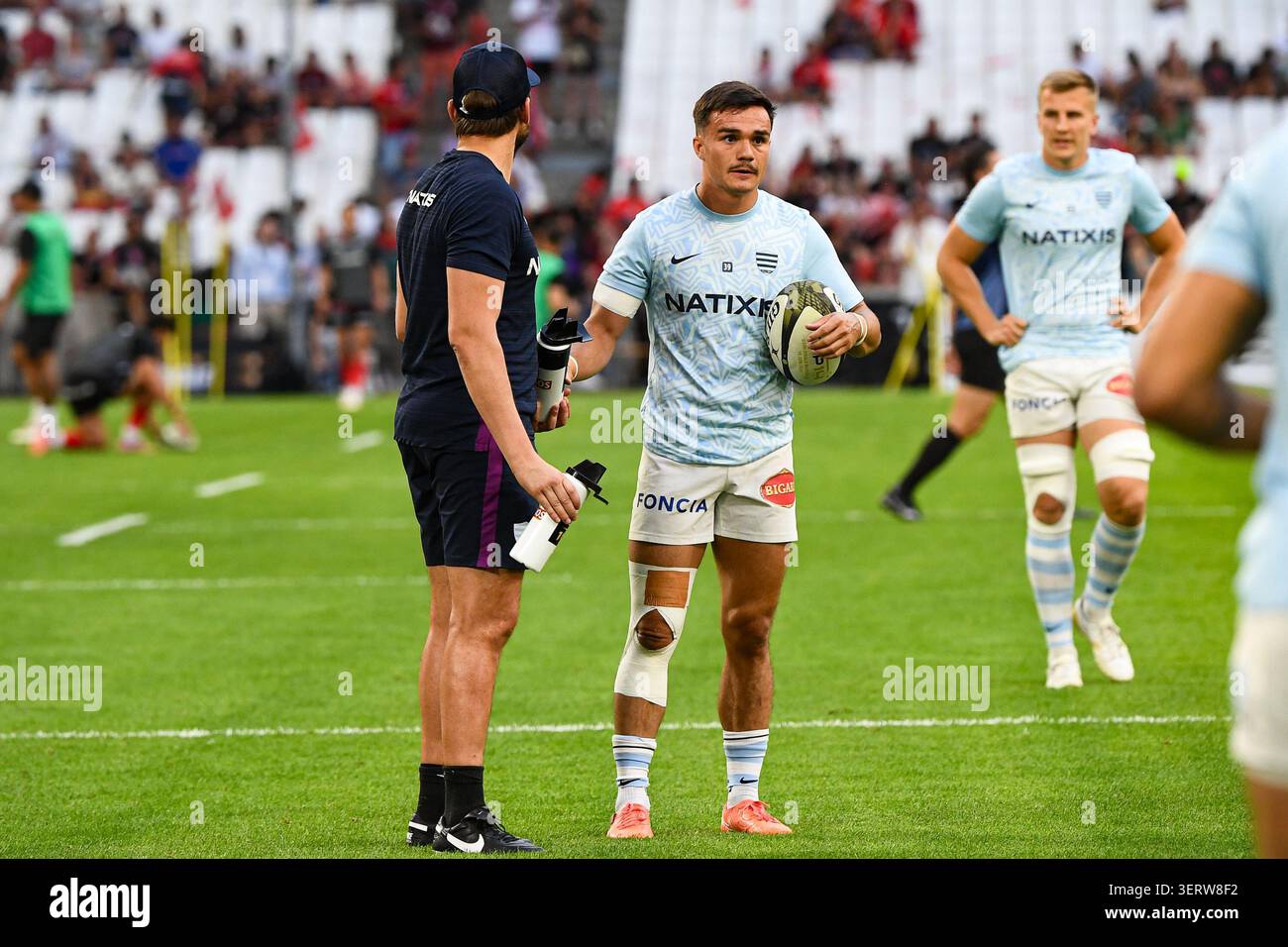 Max SPRING and Maxime BAUDONNE of Racing during the Top 14 2025/2026 ...