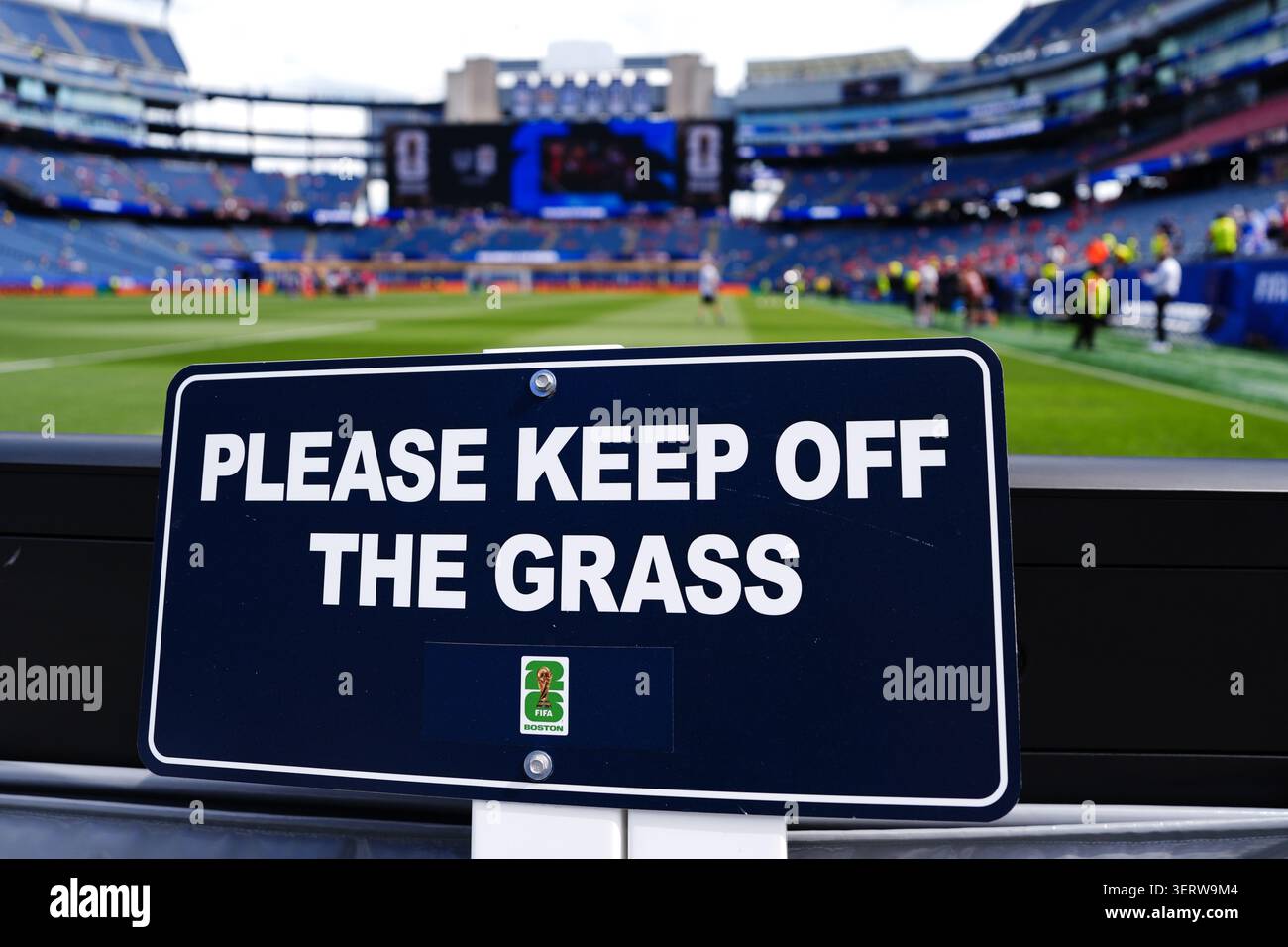 A please keep of the grass sign at the Boston Stadium, Foxborough ...