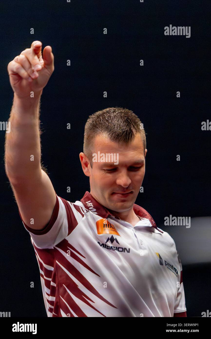 Bratislava, Slovakia, 19. June 2026. Pictured dart player from Latvia ...