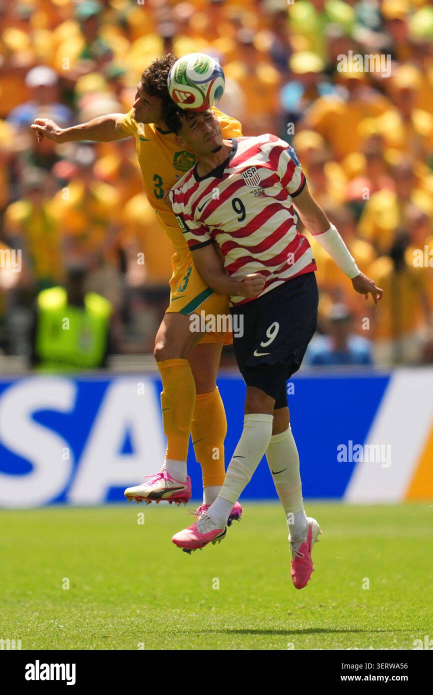 United States' Ricardo Pepi (9) and Australia's Alessandro Circati (3 ...