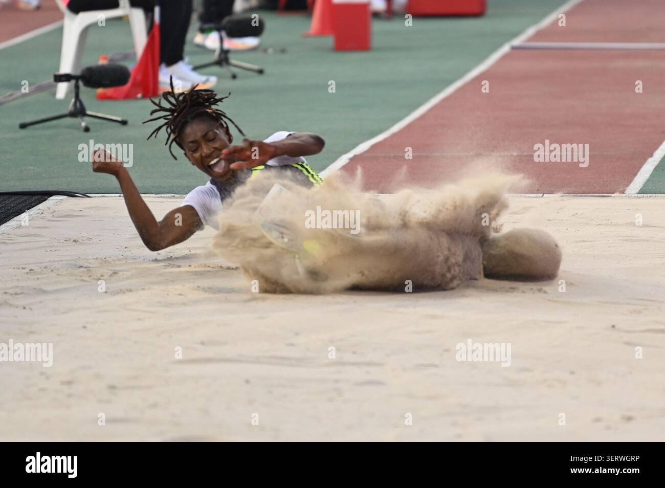 DOHA, QATAR – 19 June 2026: Athletes compete in the women’s triple jump ...