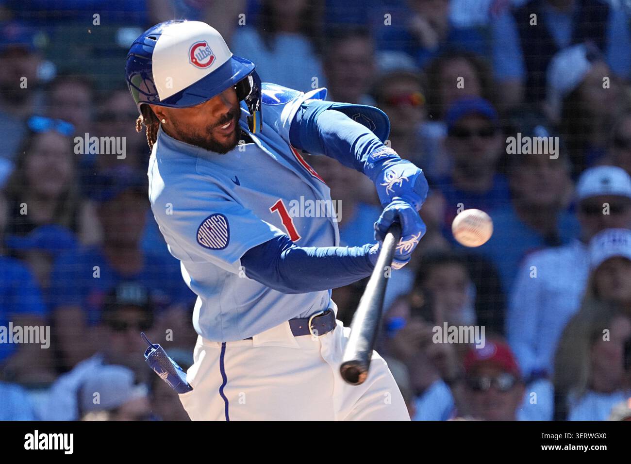 Chicago Cubs' Justin Dean hits a three-run triple against the Toronto ...