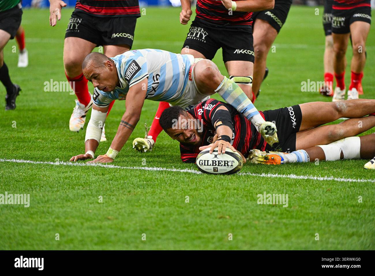 Matthis LEBEL of Stade Toulousain and Gael FICKOU of Racing during the ...