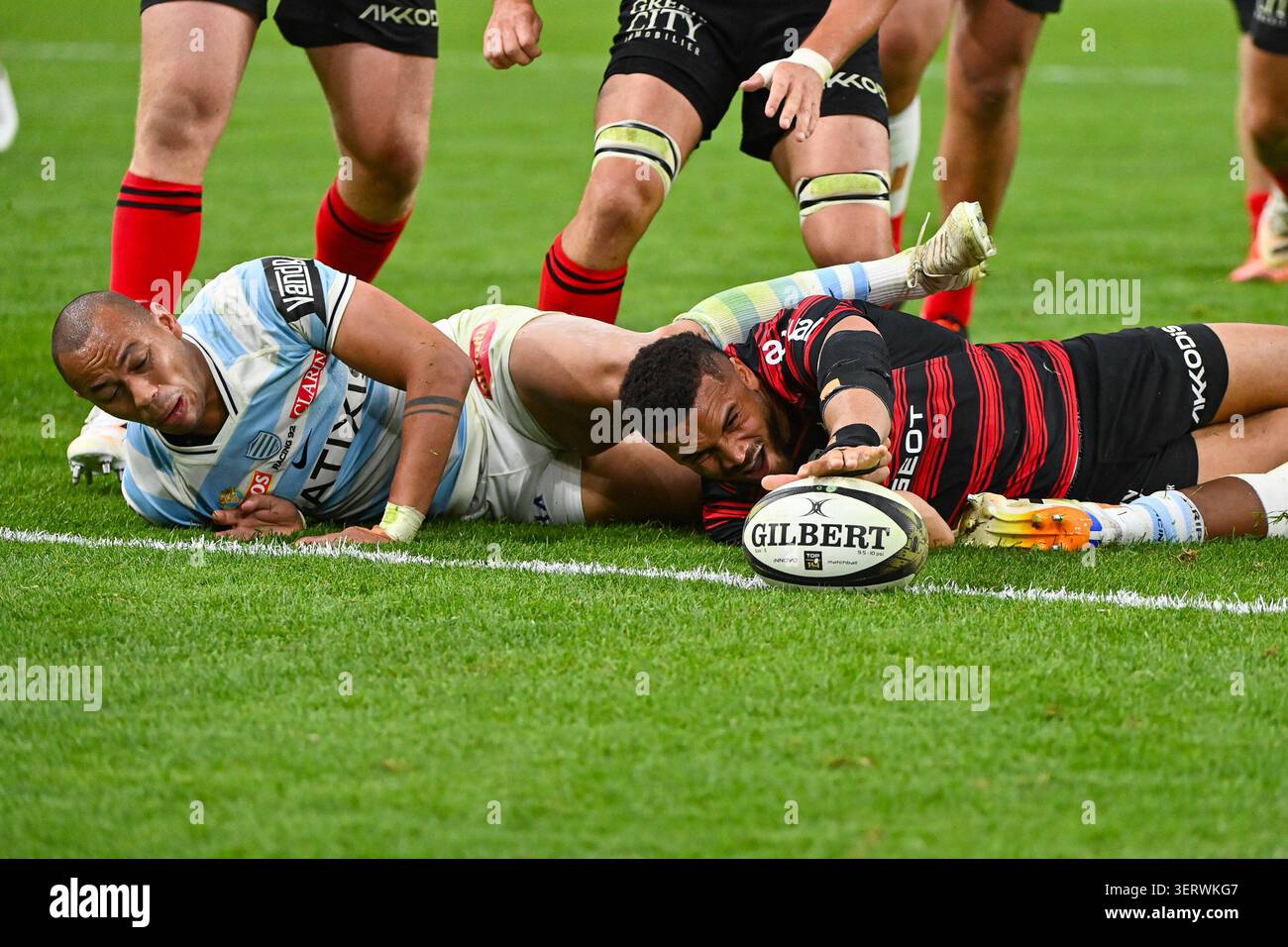Matthis LEBEL of Stade Toulousain and Gael FICKOU of Racing during the ...