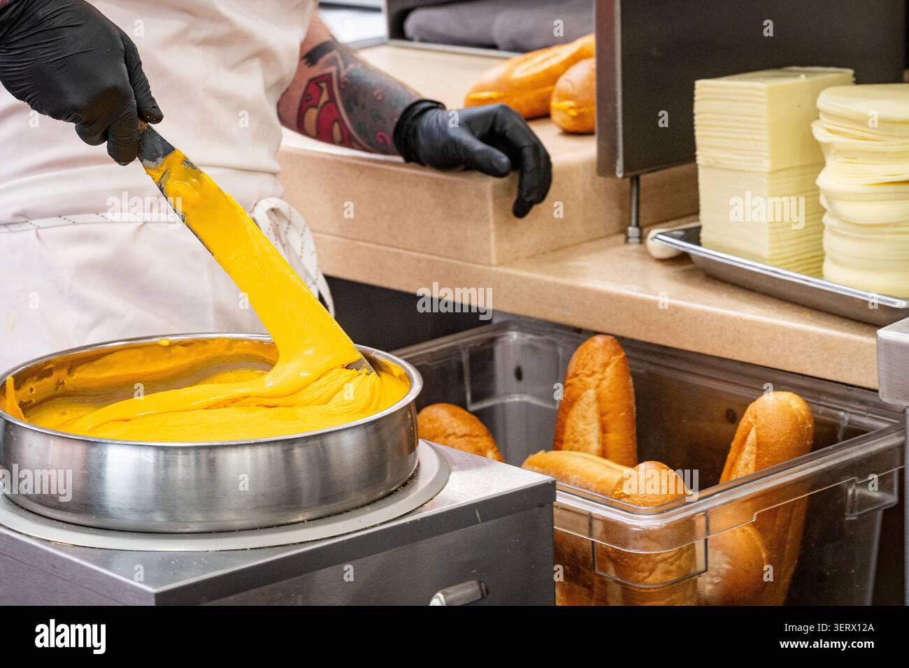 Cheesesteaks from the famous Geno's steaks being prepared in ...
