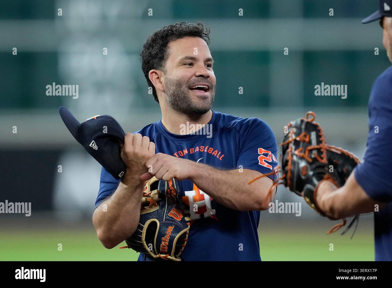 Houston Astros second baseman Jose Altuve smiles before a baseball game ...