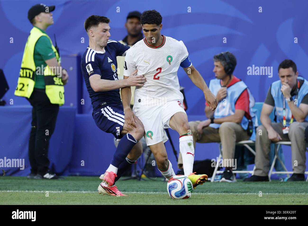 FOXBOROUGH - (LR) Kieran Tierney of Scotland, Achraf Hakimi of Morocco ...