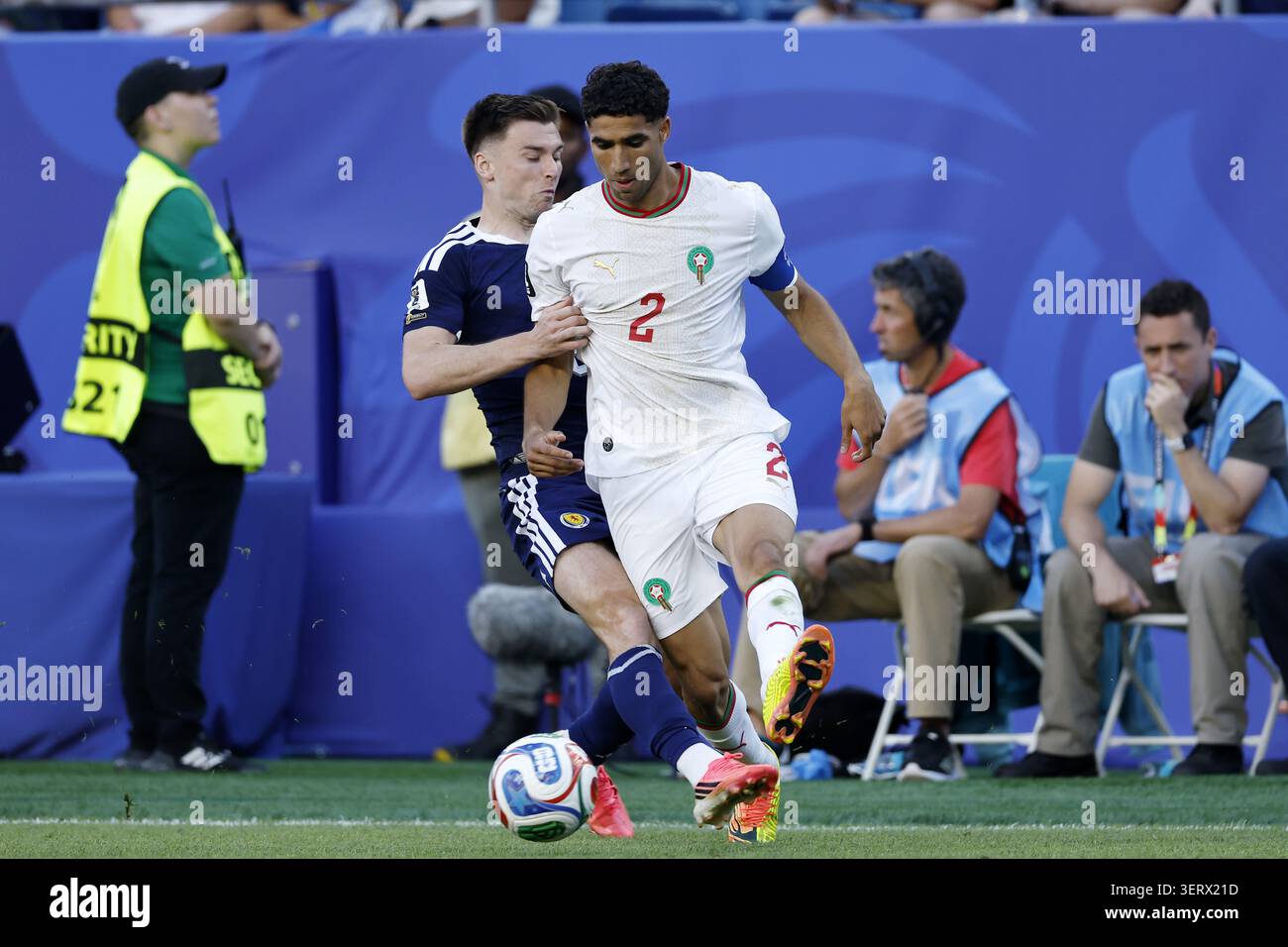 FOXBOROUGH - (LR) Kieran Tierney of Scotland, Achraf Hakimi of Morocco ...