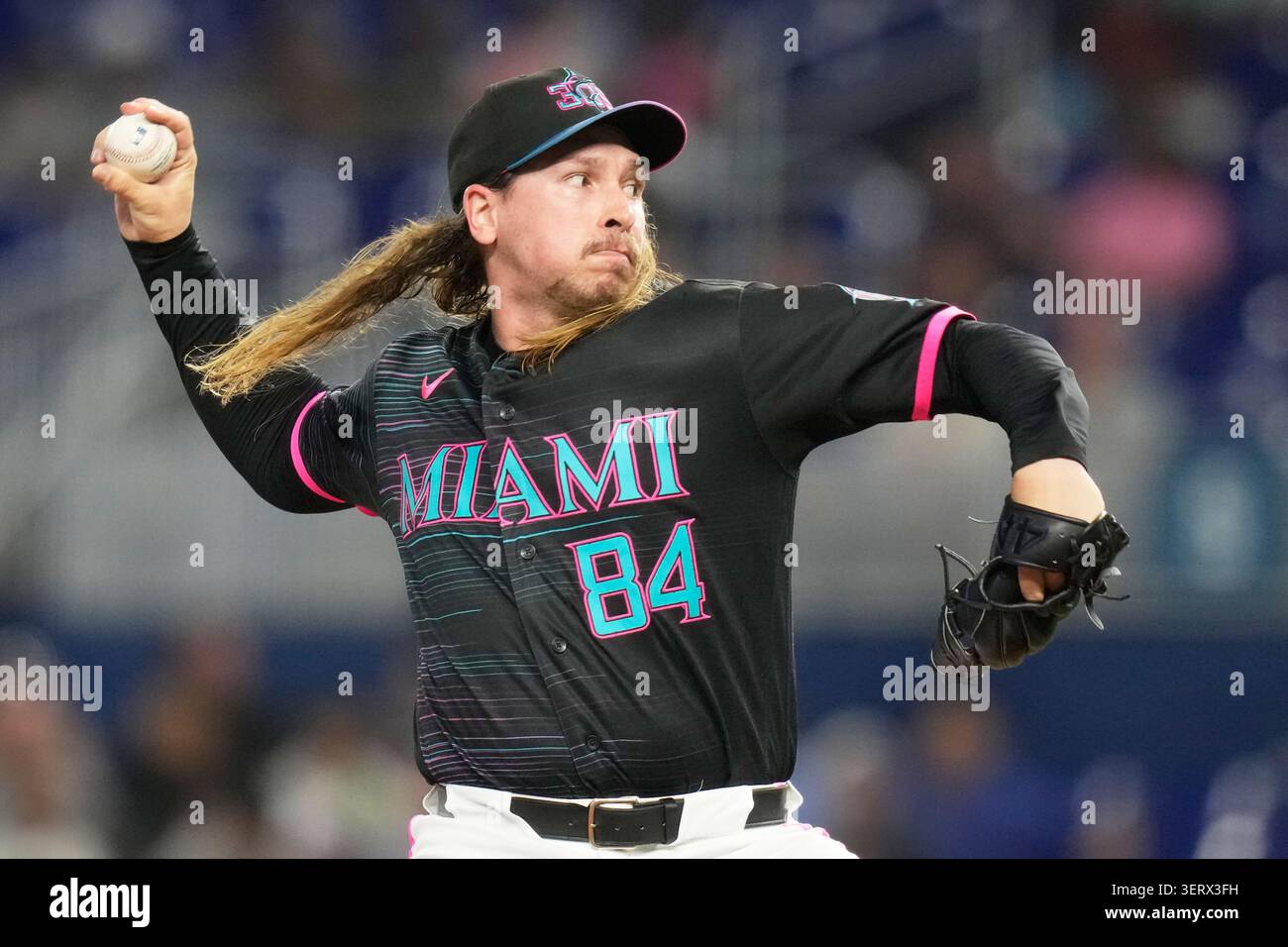 Miami Marlins starting pitcher Lake Bachar (84) throws during the first ...