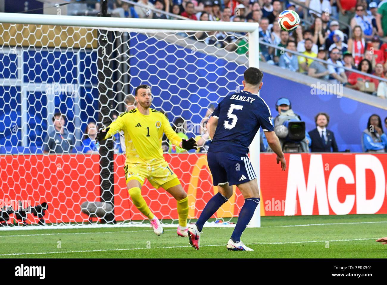 Scotland goalkeeper Angus Gunn #1watches the ball during the second ...