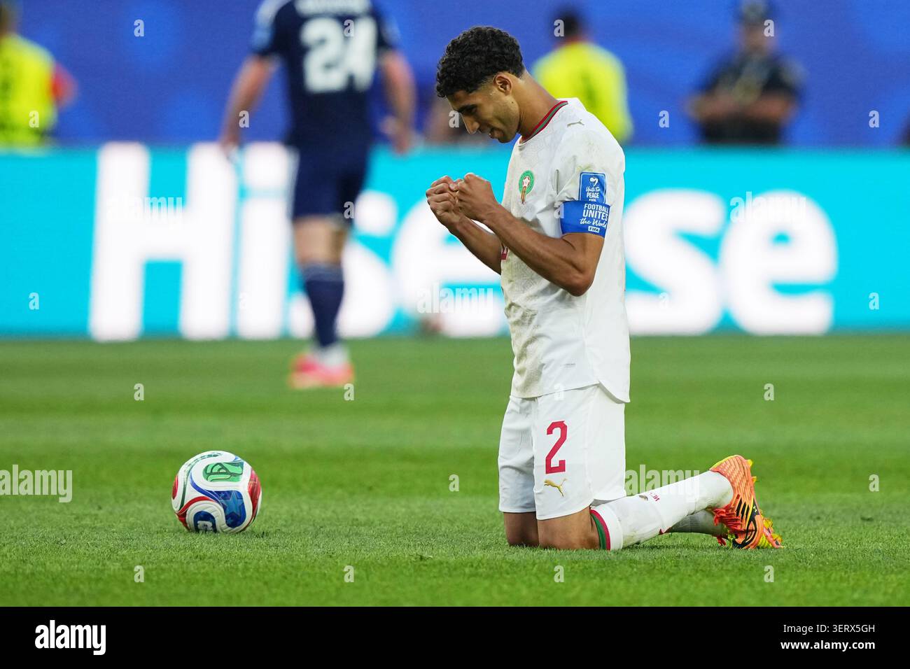 Morocco's Achraf Hakimi celebrates at the end of the World Cup Group C ...