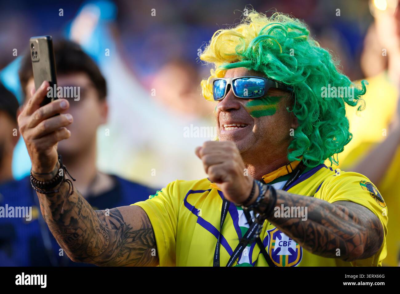Brazilian fan with mobile phone before the FIFA World Cup 2026 Group C ...