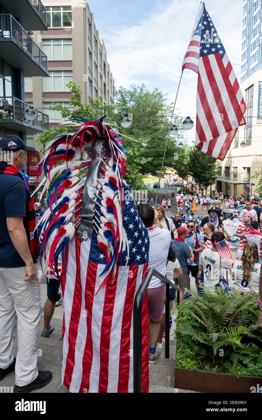 Seattle, USA. 19th Jun 2026. Thousands of U.S. soccer fans flood the ...
