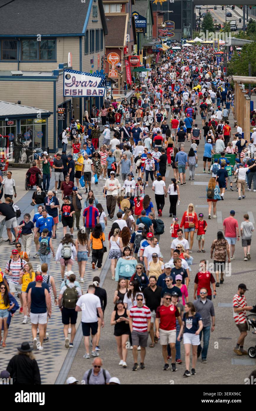 Seattle, USA. 19th Jun 2026. Thousands of U.S. soccer fans march to ...