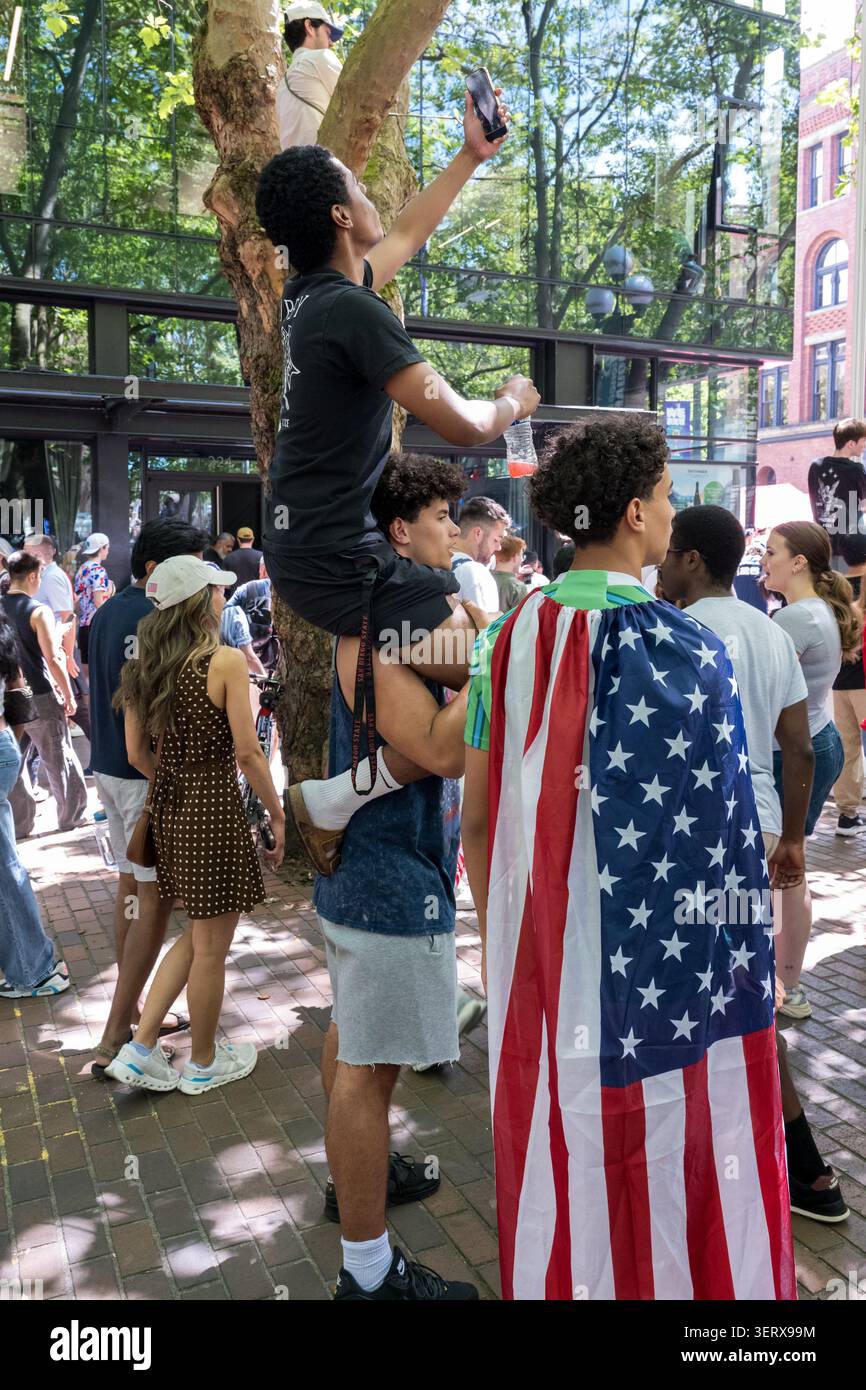 Seattle, USA. 19th Jun 2026. Thousands of U.S. soccer fans flood ...