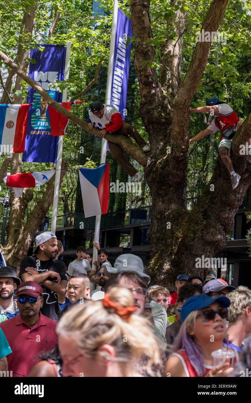 Seattle, USA. 19th Jun 2026. Thousands of U.S. soccer fans flood ...