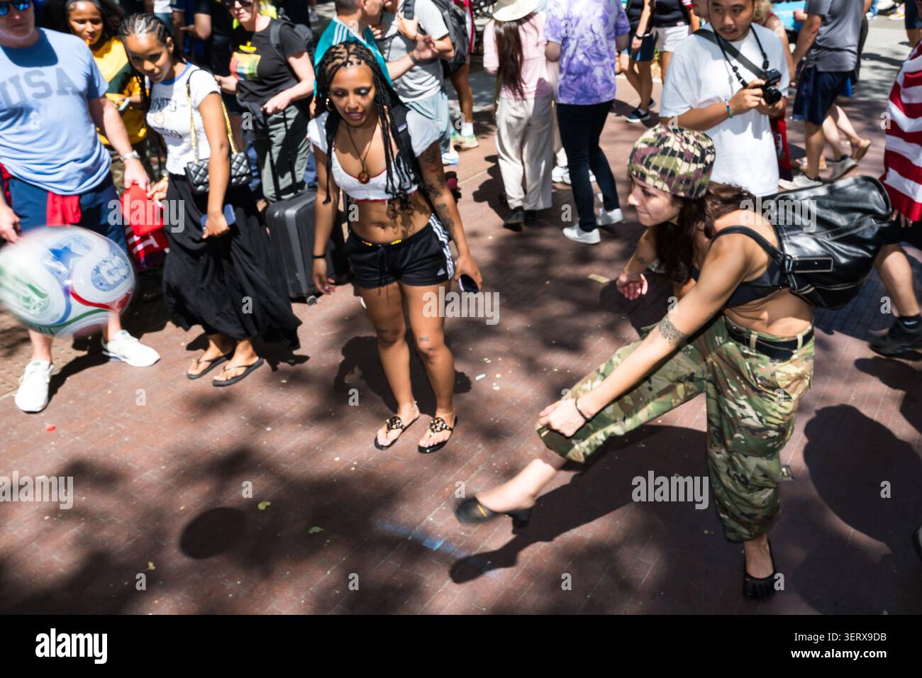 Seattle, USA. 19th Jun 2026. U.S. soccer fans cheer in Pioneer Square ...
