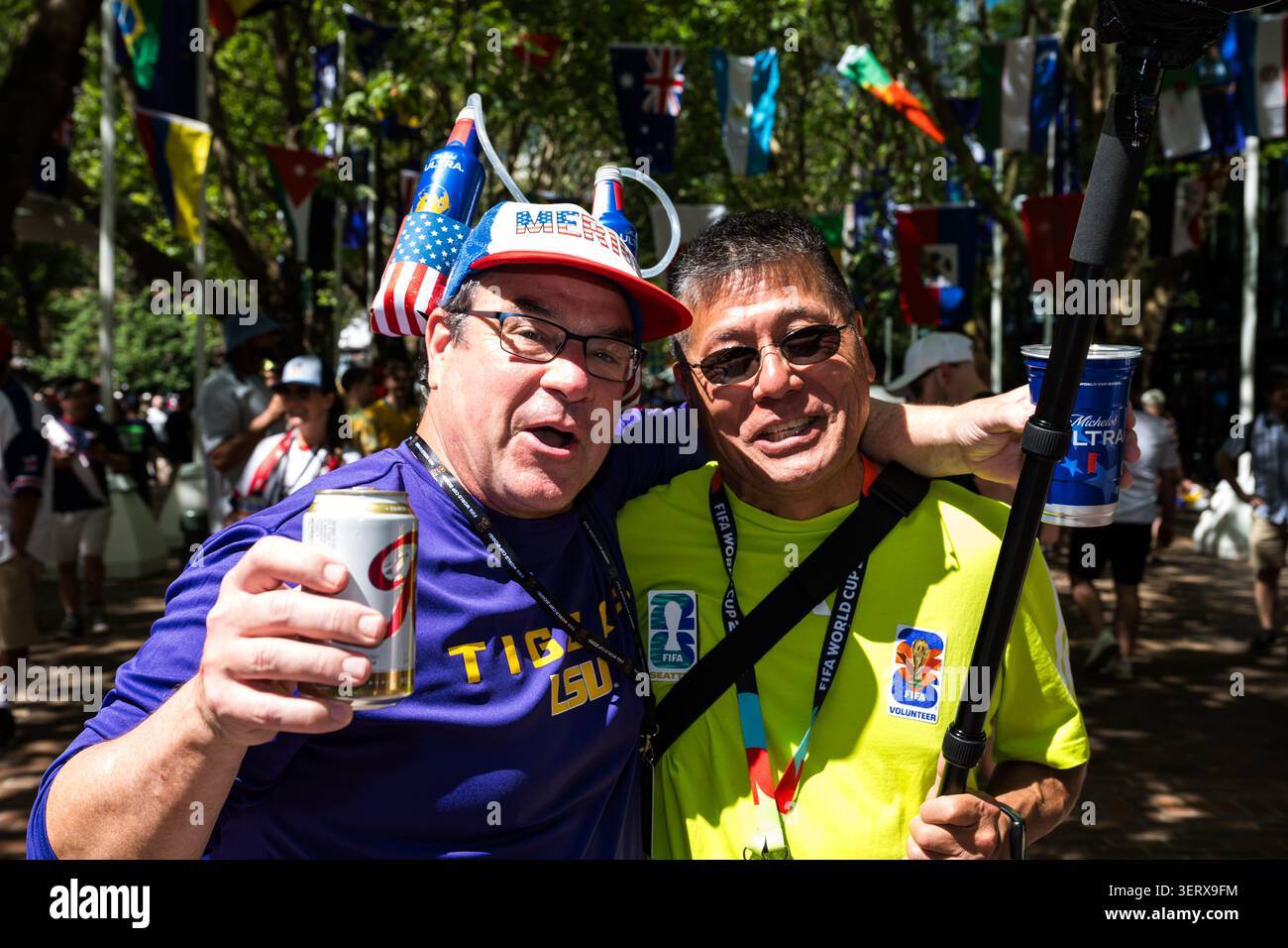 Seattle, USA. 19th Jun 2026. U.S. soccer fans cheer in Pioneer Square ...