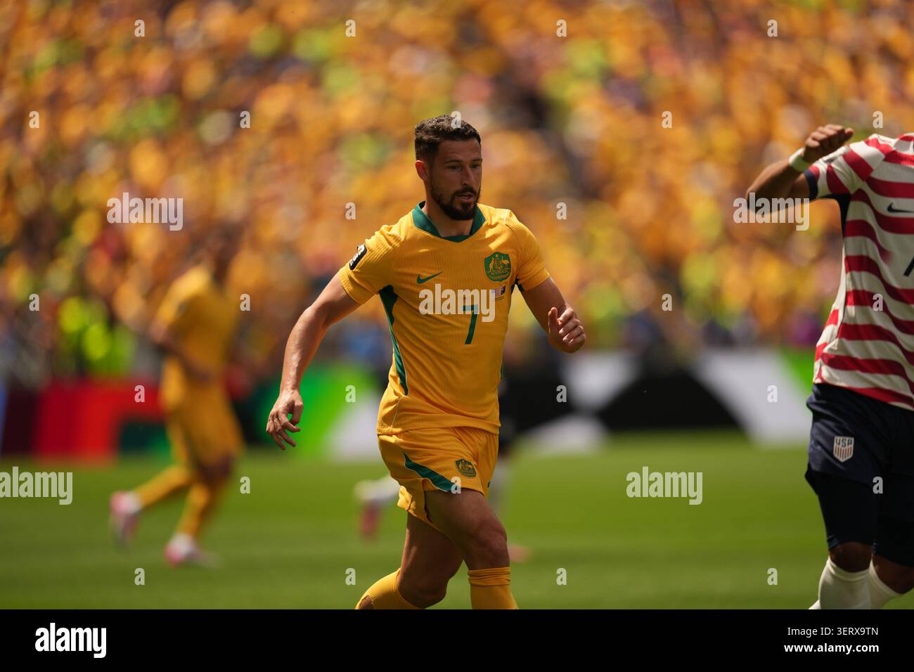 Australia's Mathew Leckie (7) runs during the World Cup Group B soccer ...