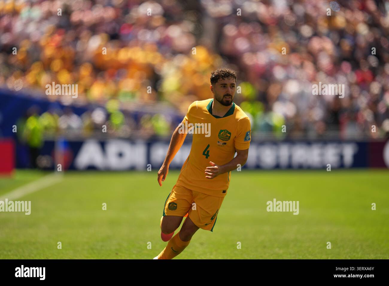 Australia's Jacob Italiano (4) runs during the World Cup Group B soccer ...