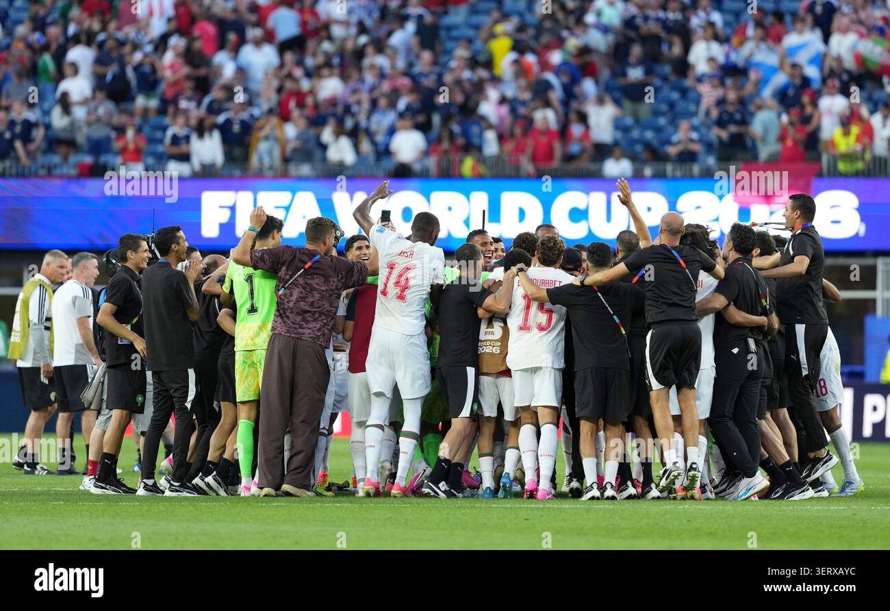 (260620) -- BOSTON, June 20, 2026 (Xinhua) -- Members of team Morocco ...