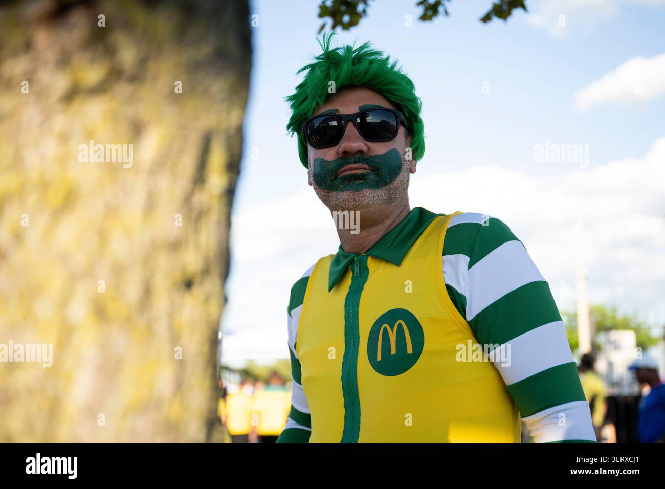 A soccer arrives for a Haiti and Brazil World Cup match watch party at ...