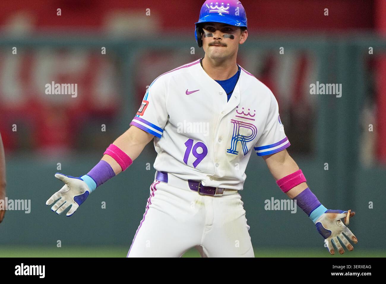 Kansas City Royals' Michael Massey celebrates on second after advancing ...
