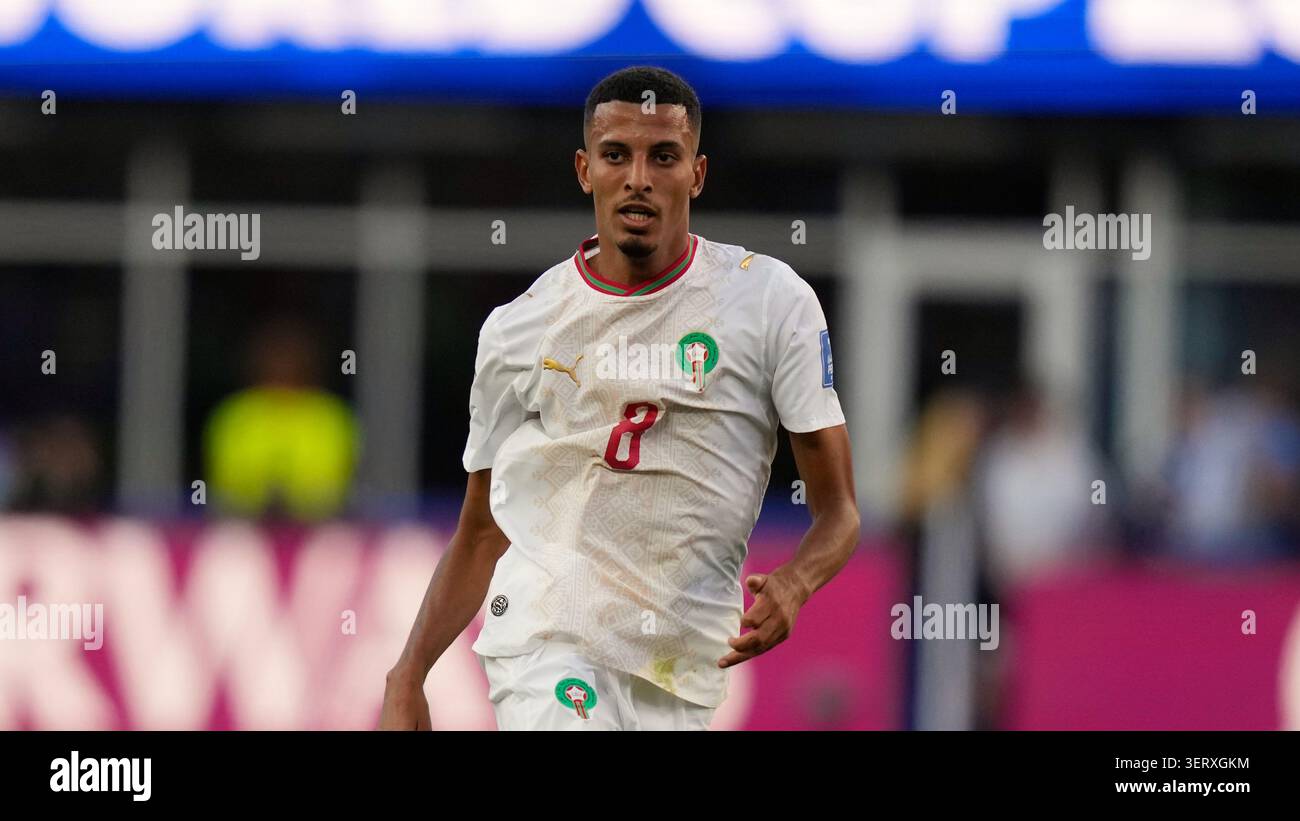 Morocco's Azzedine Ounahi (8) passes the ball during the World Cup ...