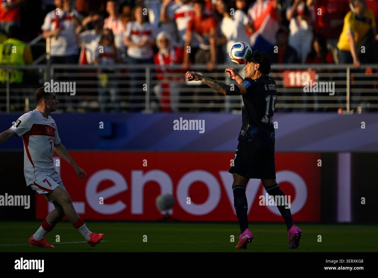 Paraguay's Gustavo Gomez (15) heads the ball during the World Cup Group ...