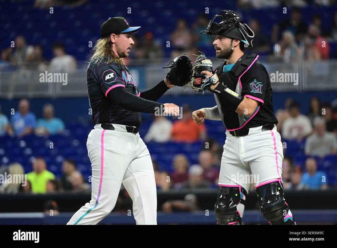 Miami Marlins starting pitcher Lake Bachar (84) and Miami Marlins ...