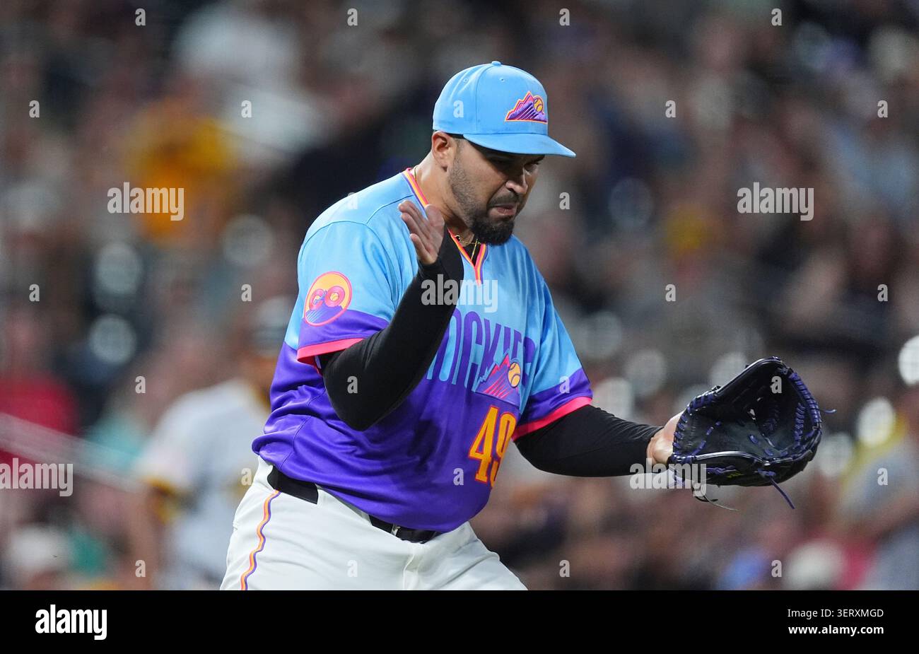 Colorado Rockies relief pitcher Antonio Senzatela reacts after getting ...