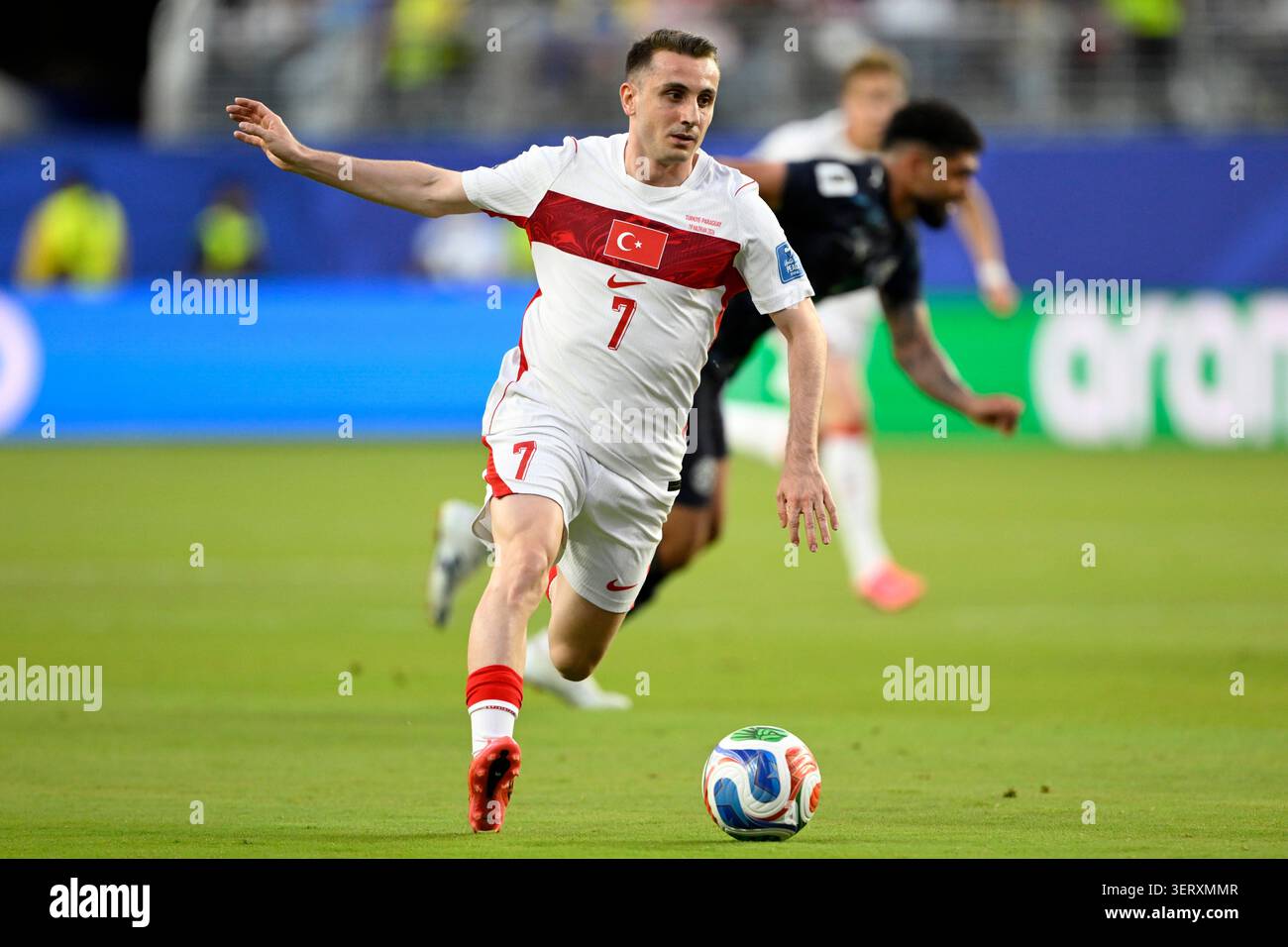 Turkey's Kerem Akturkoglu (7) controls the ball during the World Cup ...