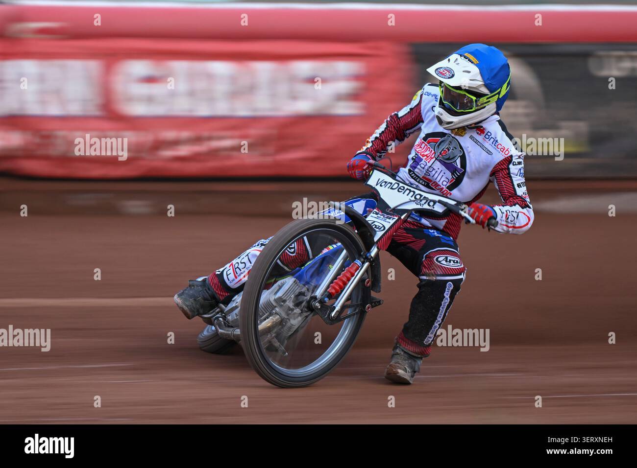 Jake Mulford of Redcar Bears leads during a restarted Heat 8 of the Cab ...