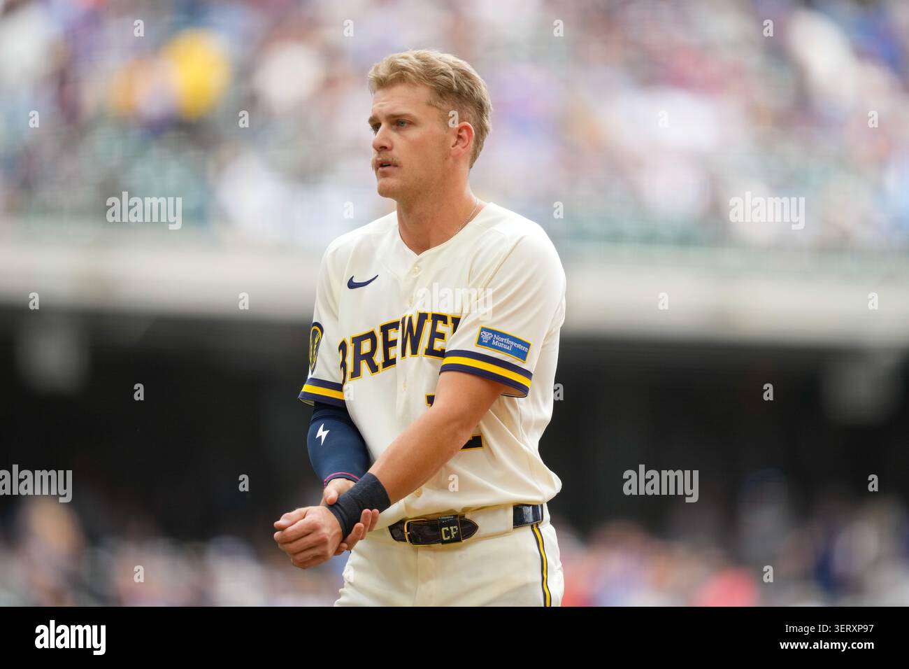 Milwaukee Brewers infielder Cooper Pratt looks on during the eighth ...