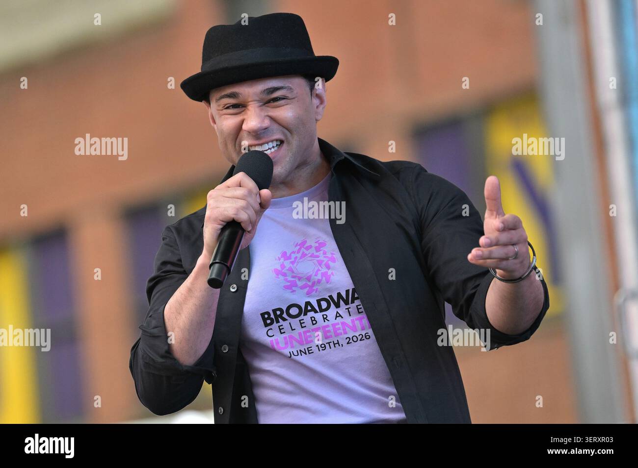 Corbin Bleu speaks during 'Broadway Celebrates Juneteenth', in Times ...