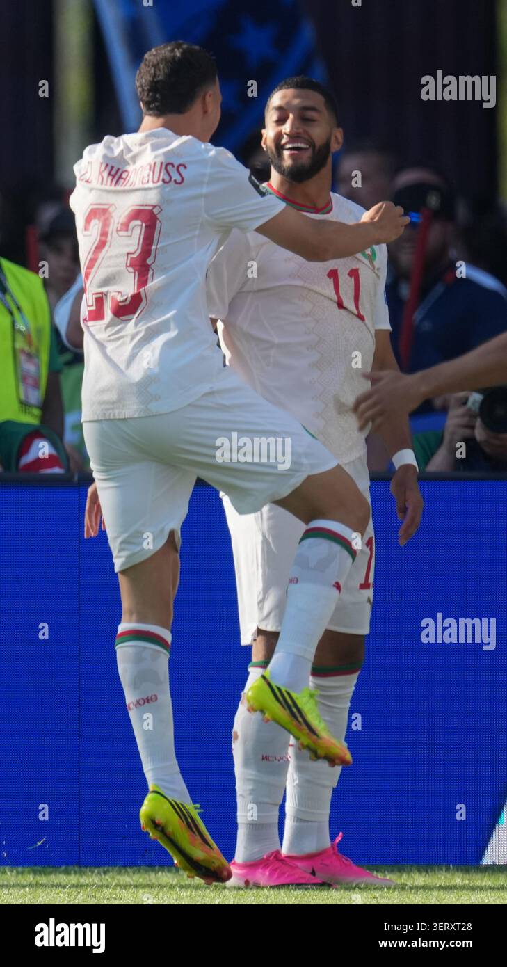 Morocco's Ismael Saibari (11) celebrates scoring only goal during the ...