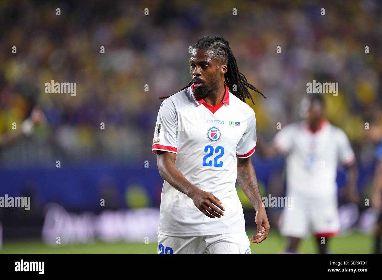 Haiti's Jean-Kevin Duverne (22) watches the ball during the World Cup ...