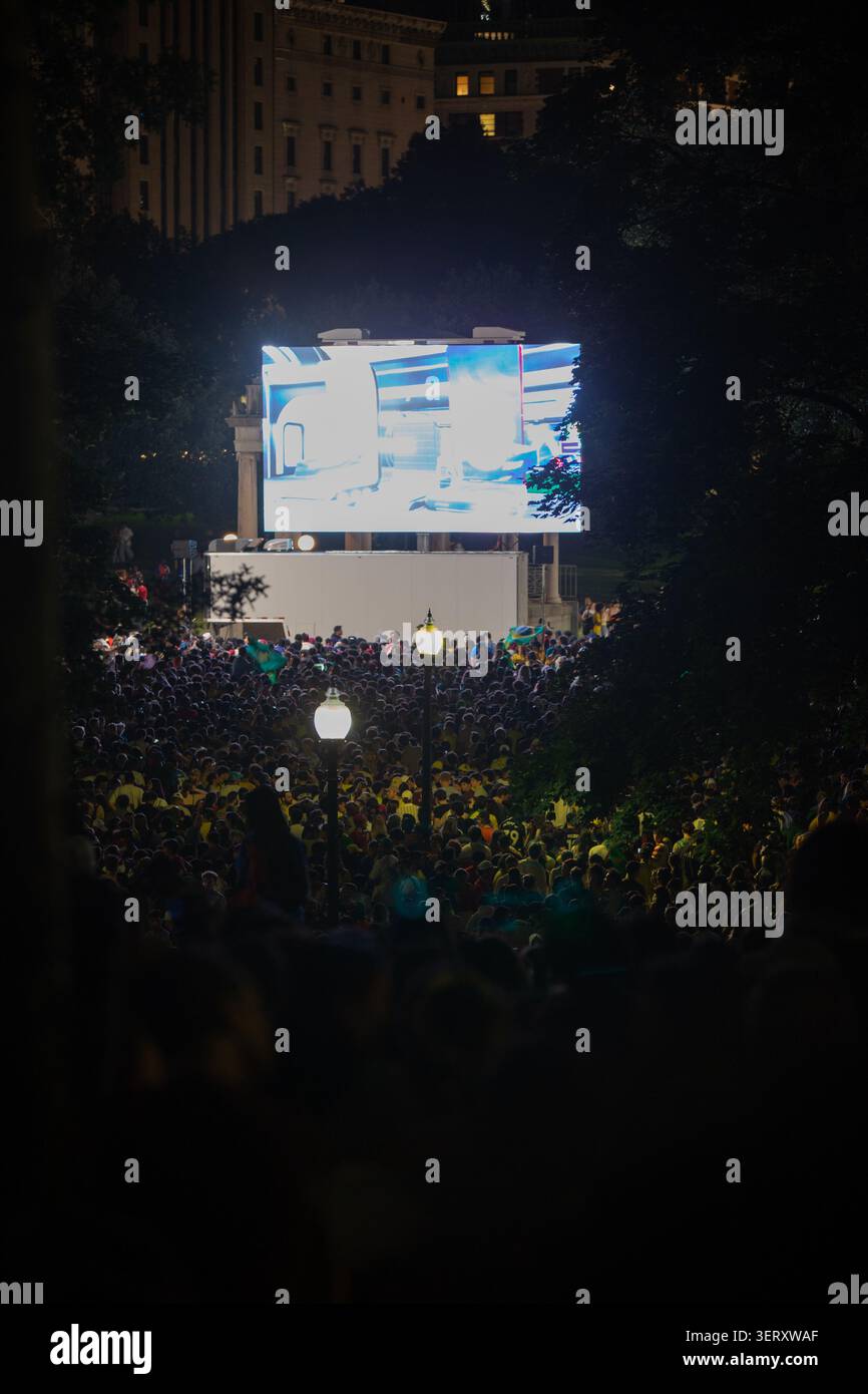 Fans watch Brazil vs. Haiti play in the FIFA World Cup in Boston Common ...