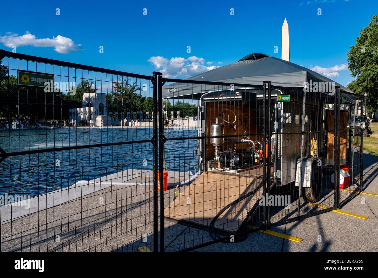 A fence protects equipment that attempts to clean algae off the bottom ...