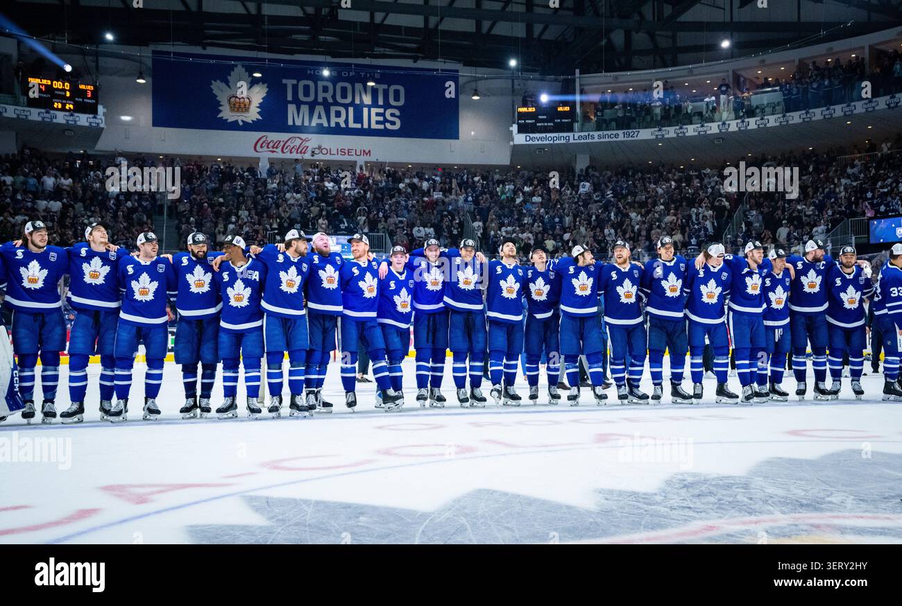 The Toronto Marlies line up after winning The Calder Cup following Game ...