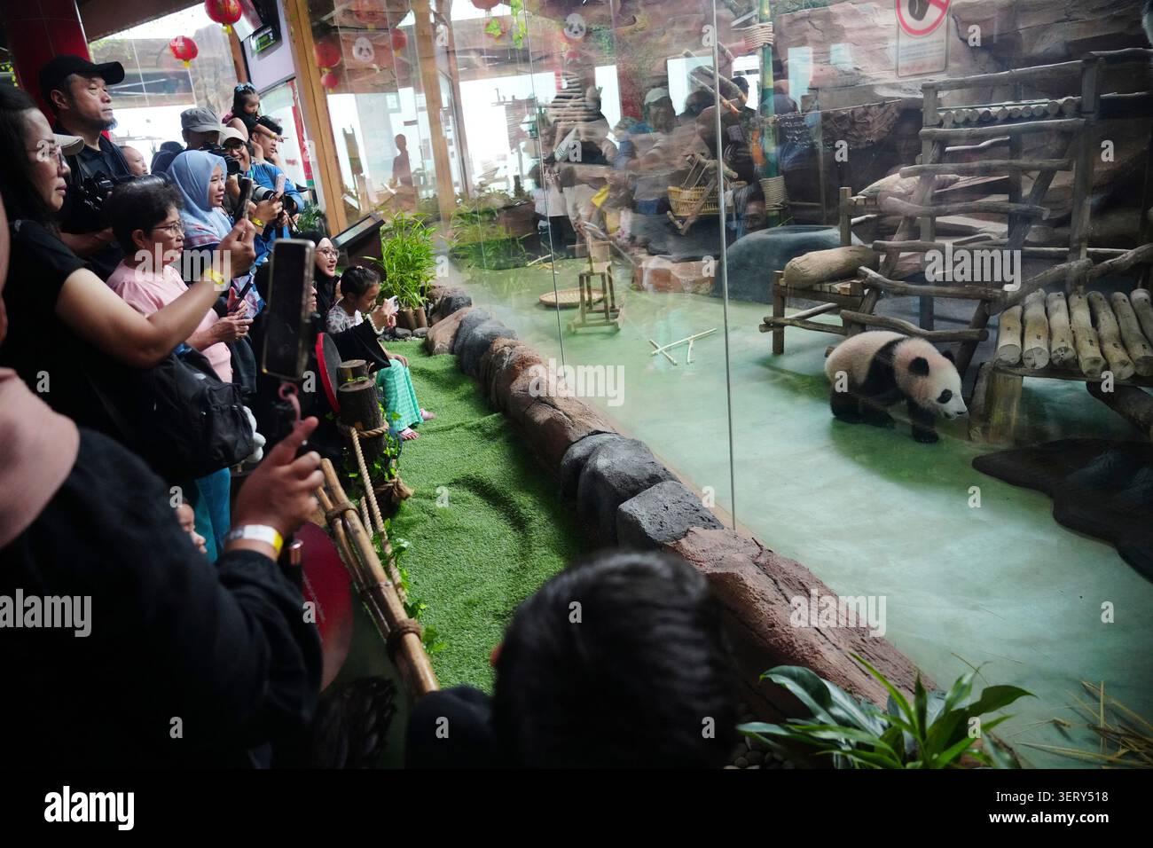 Visitors take photos of Satrio Wiratama, nicknamed "Rio" the first ...