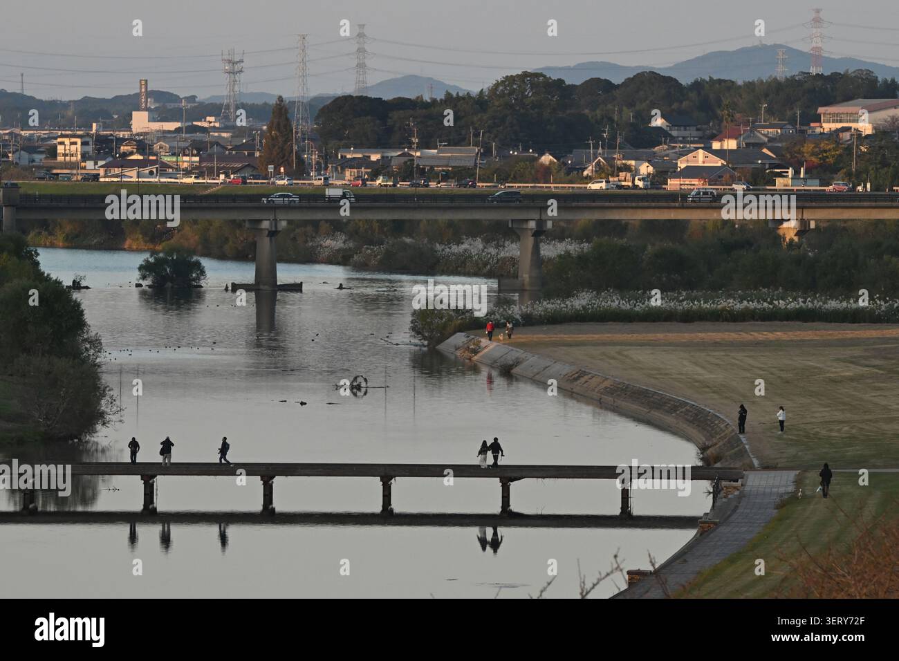 A picture shows Onga-gawa River in Nogata City, Fukuoka Prefecture on ...
